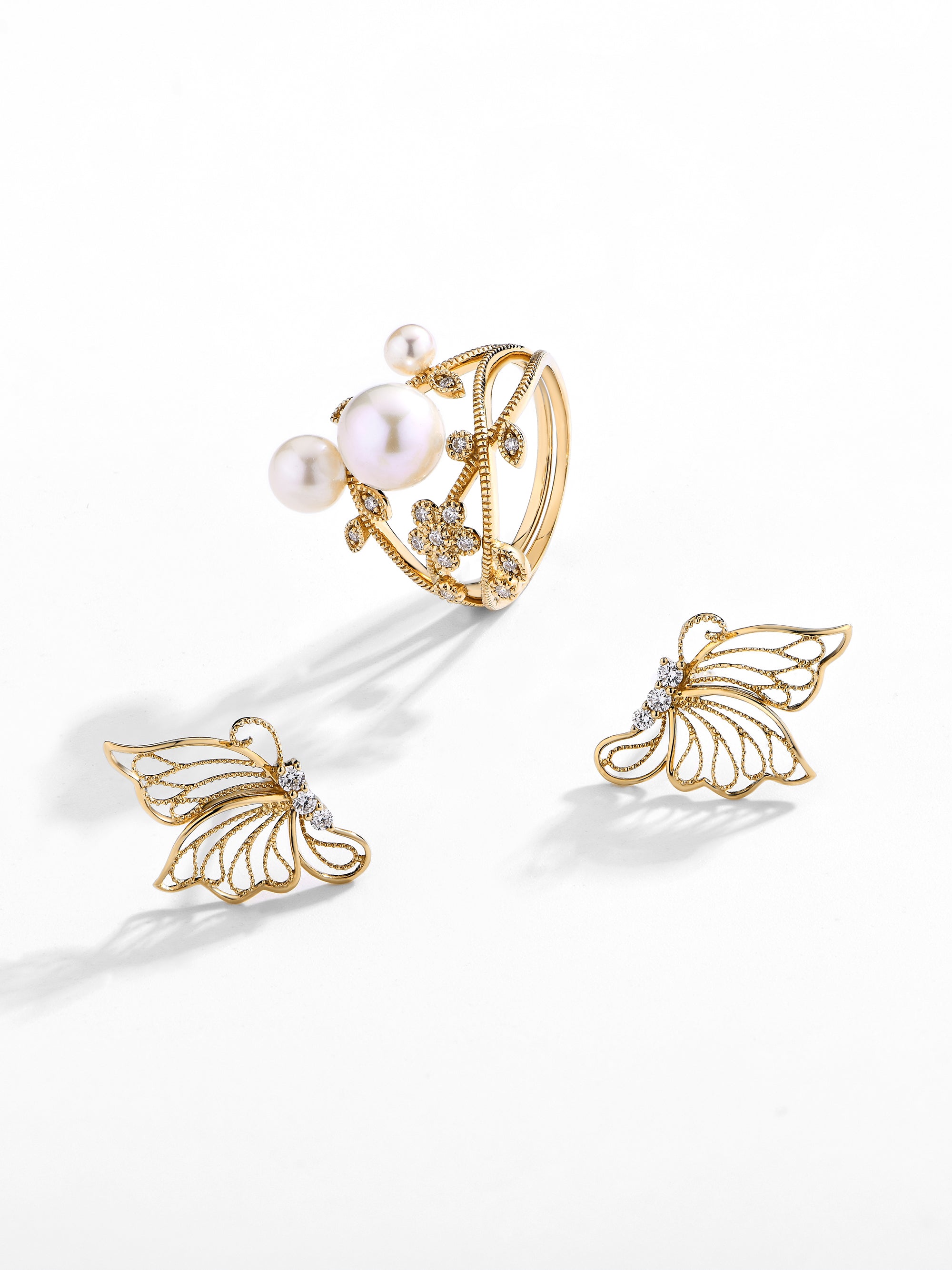 Butterfly & Pearls Diamond Set – Atta Jewelry